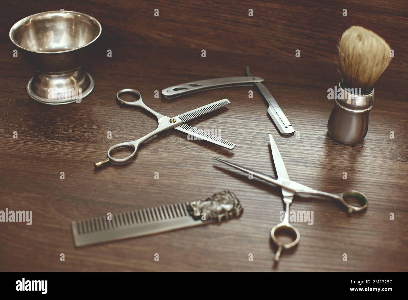 Shaving accessories and tools of barber shop Stock Photo - Alamy