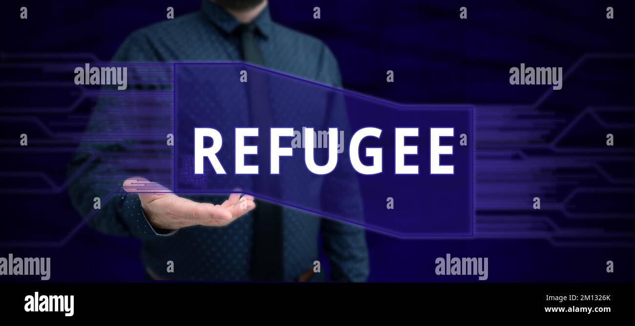 Writing displaying text Refugee. Concept meaning refer to movements of ...