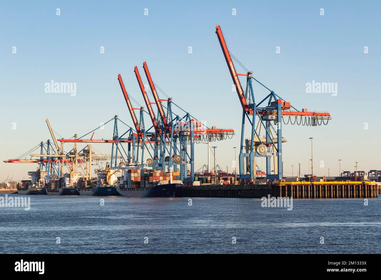 Container ships in the evening light at HHLA Container Terminal ...