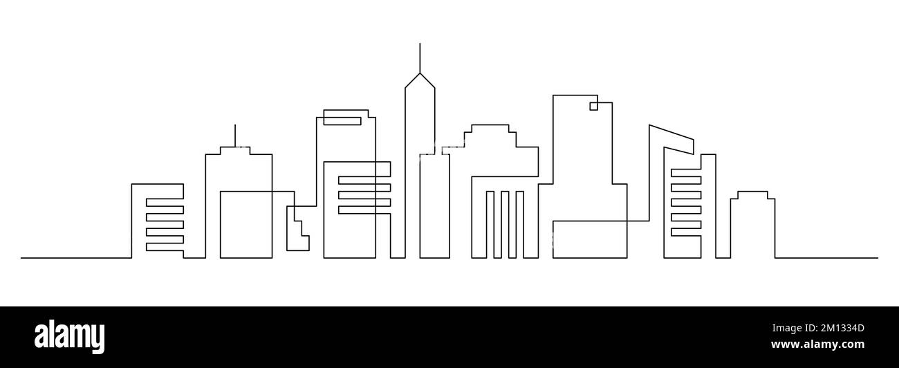 Continuous line city building. One single outline cityscape continuous ...