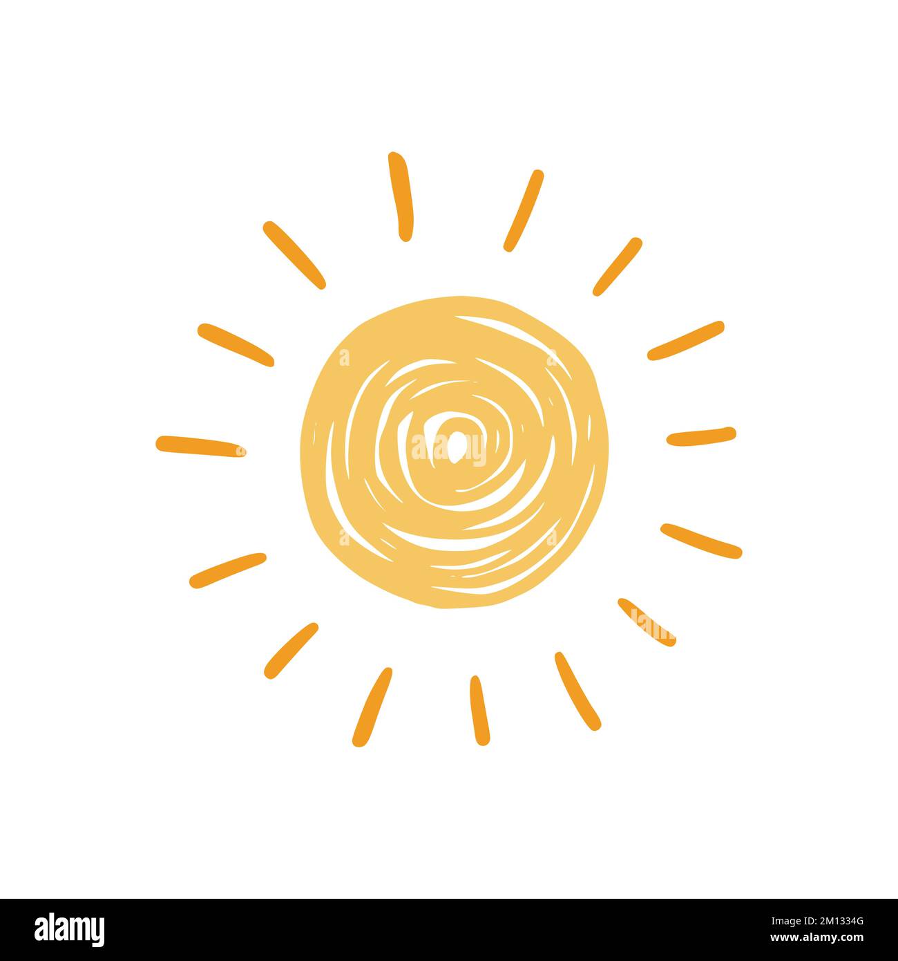 Doodle sun sketch illustration. Hand drawn cute orange sunshine ...