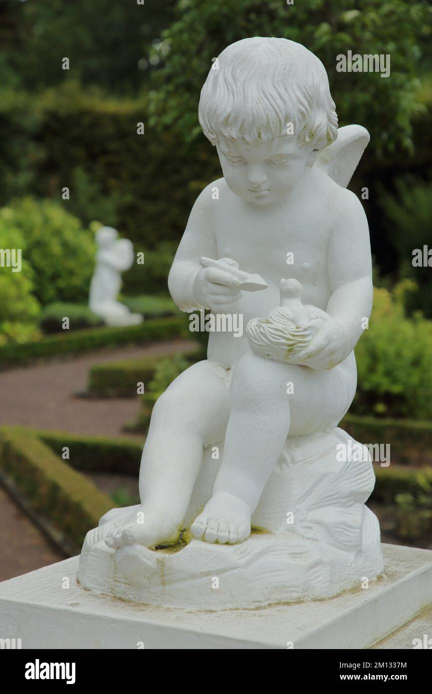 Putto in the Russian Garden, bird figure, feeding, child, palace park ...