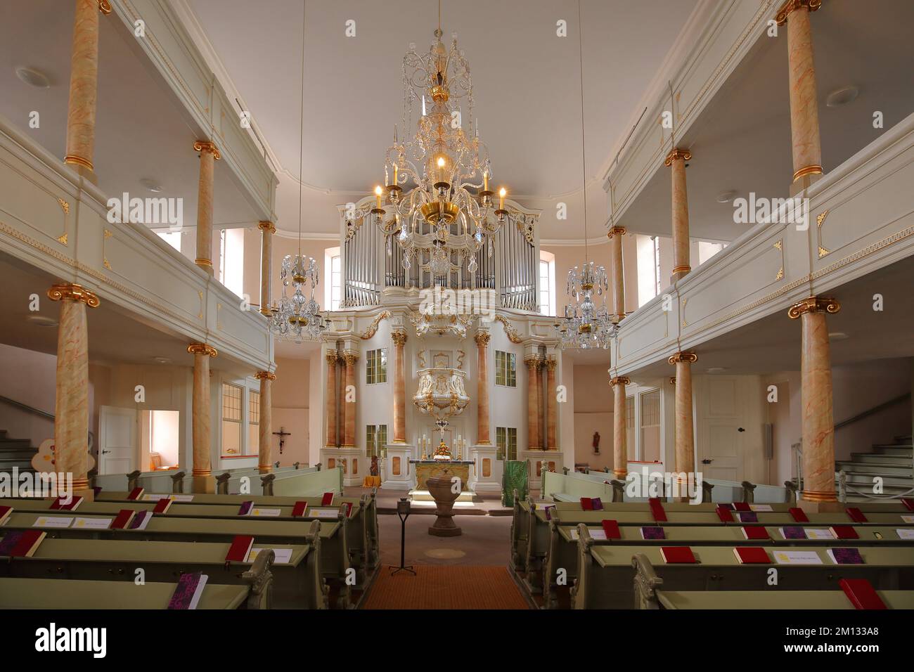 Interior view with organ, and gallery of the baroque parish church ...