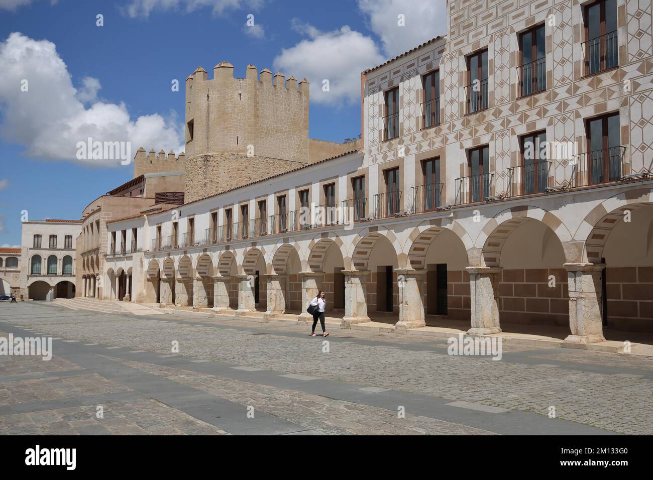 Historic city fortification Alcazaba with arches and arcade Torre de lo ...