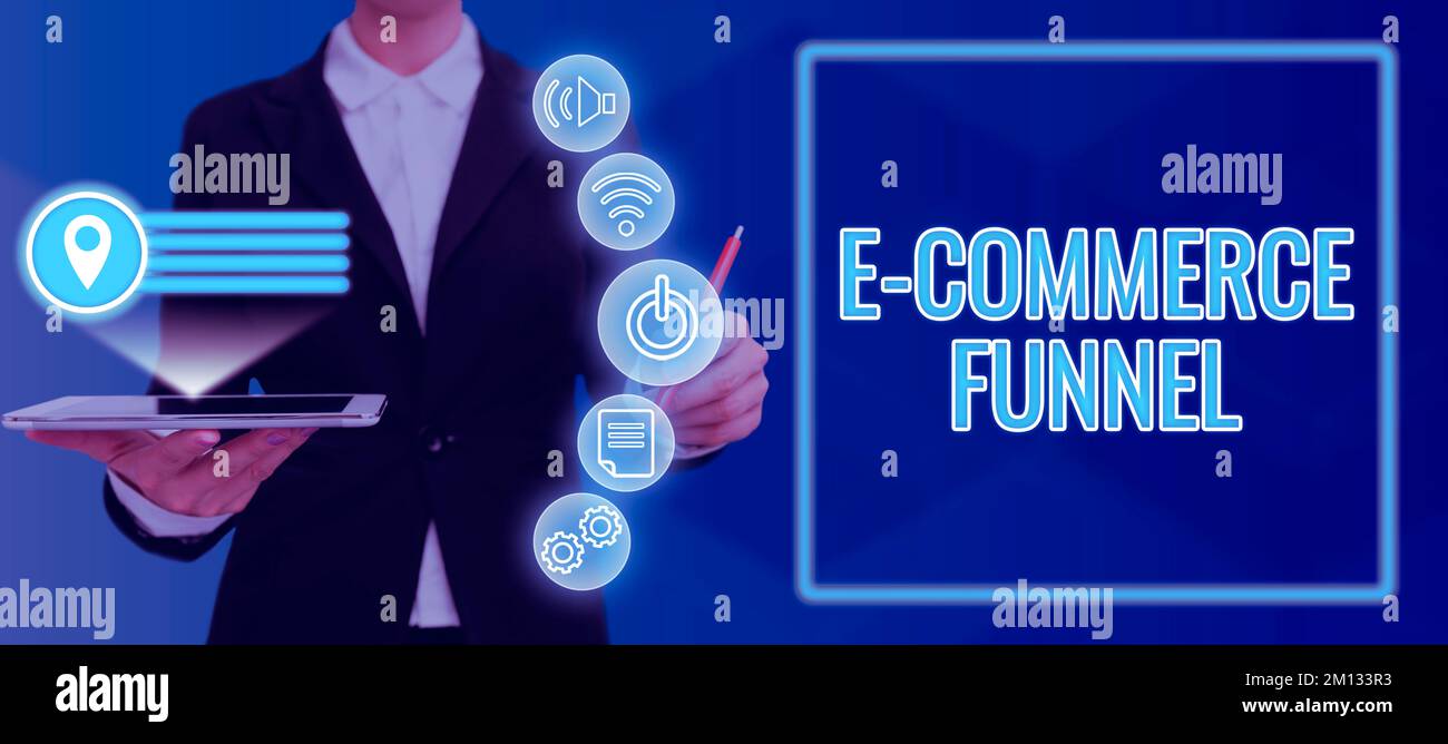 Handwriting text E Commerce Funnel. Word Written on a tool used to ...