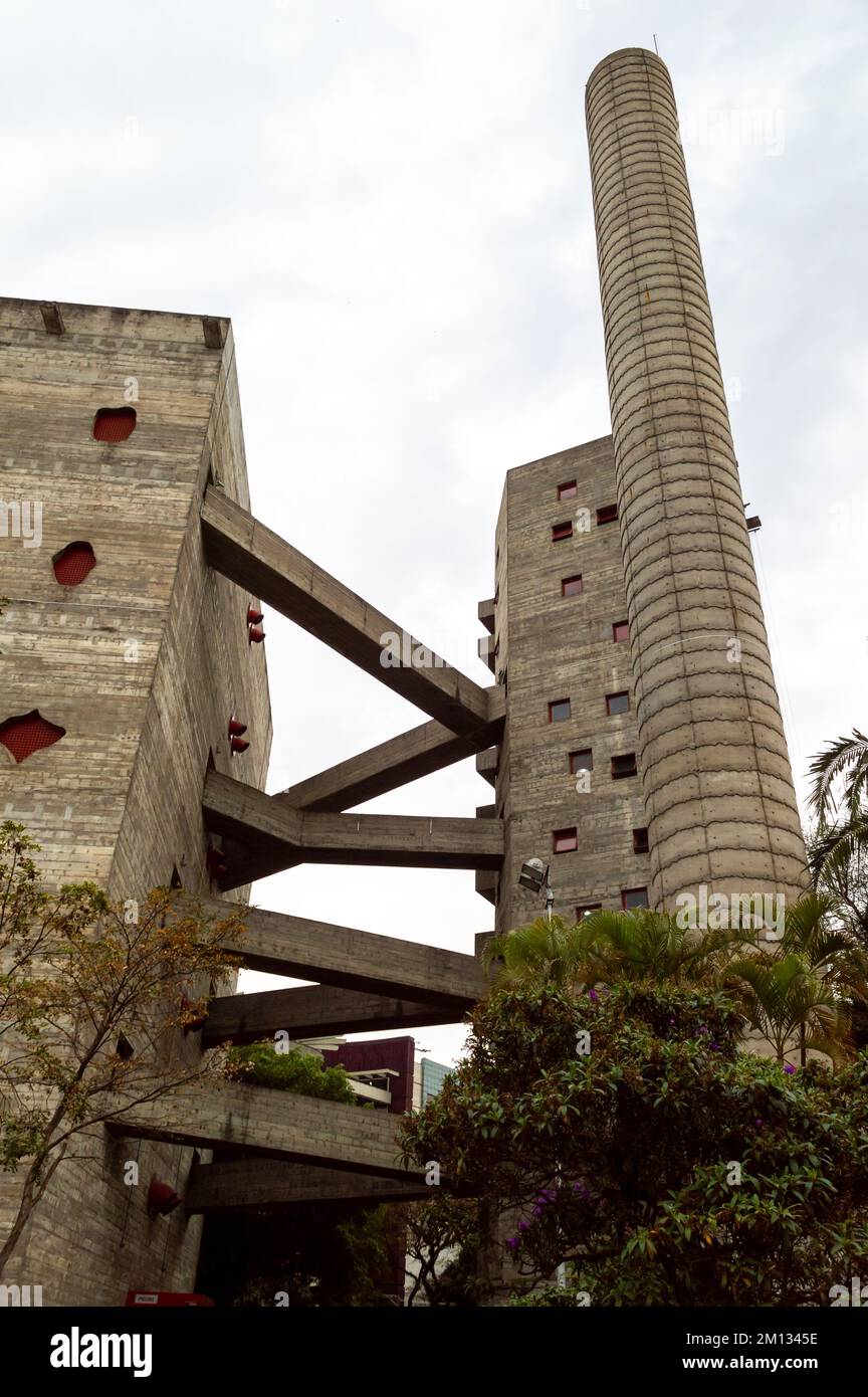 SESC Pompeia building in San Paolo, Brazil. August 2022. Modernist ...