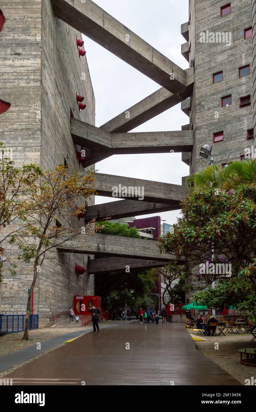 SESC Pompeia building in San Paolo, Brazil. August 2022. Modernist ...