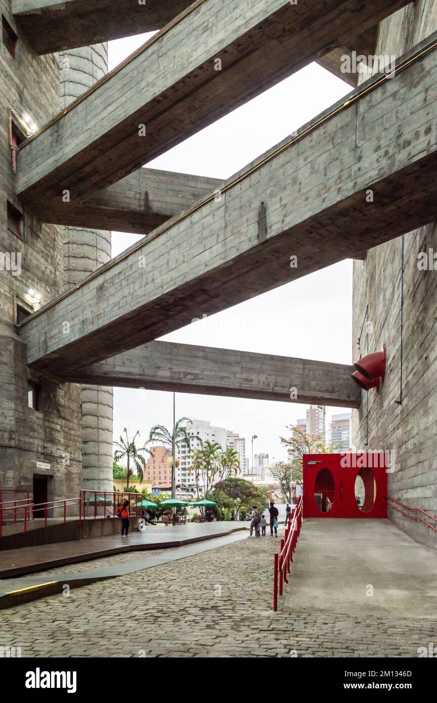 SESC Pompeia building in San Paolo, Brazil. August 2022. Modernist ...