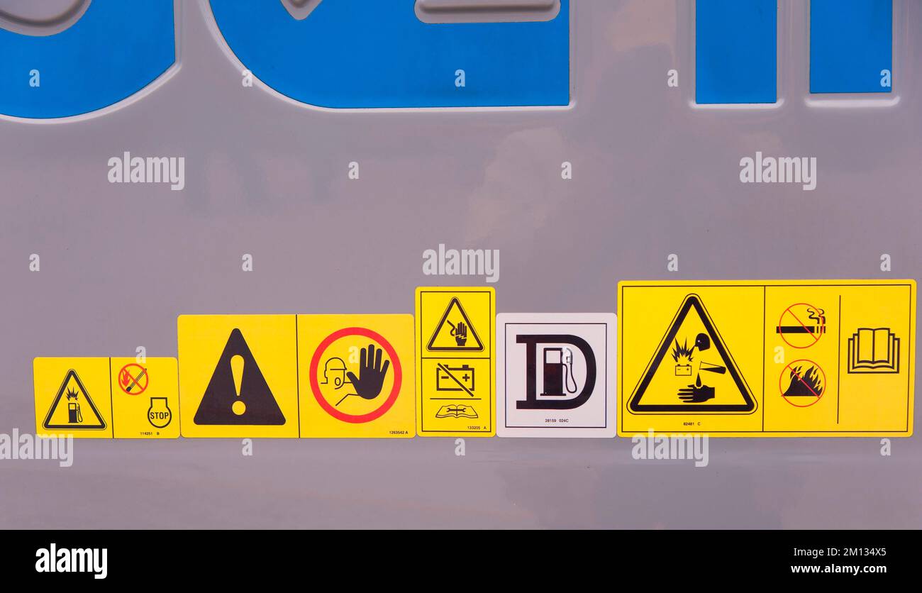 Warning signs on construction machinery, Bauma 2022, the world's ...