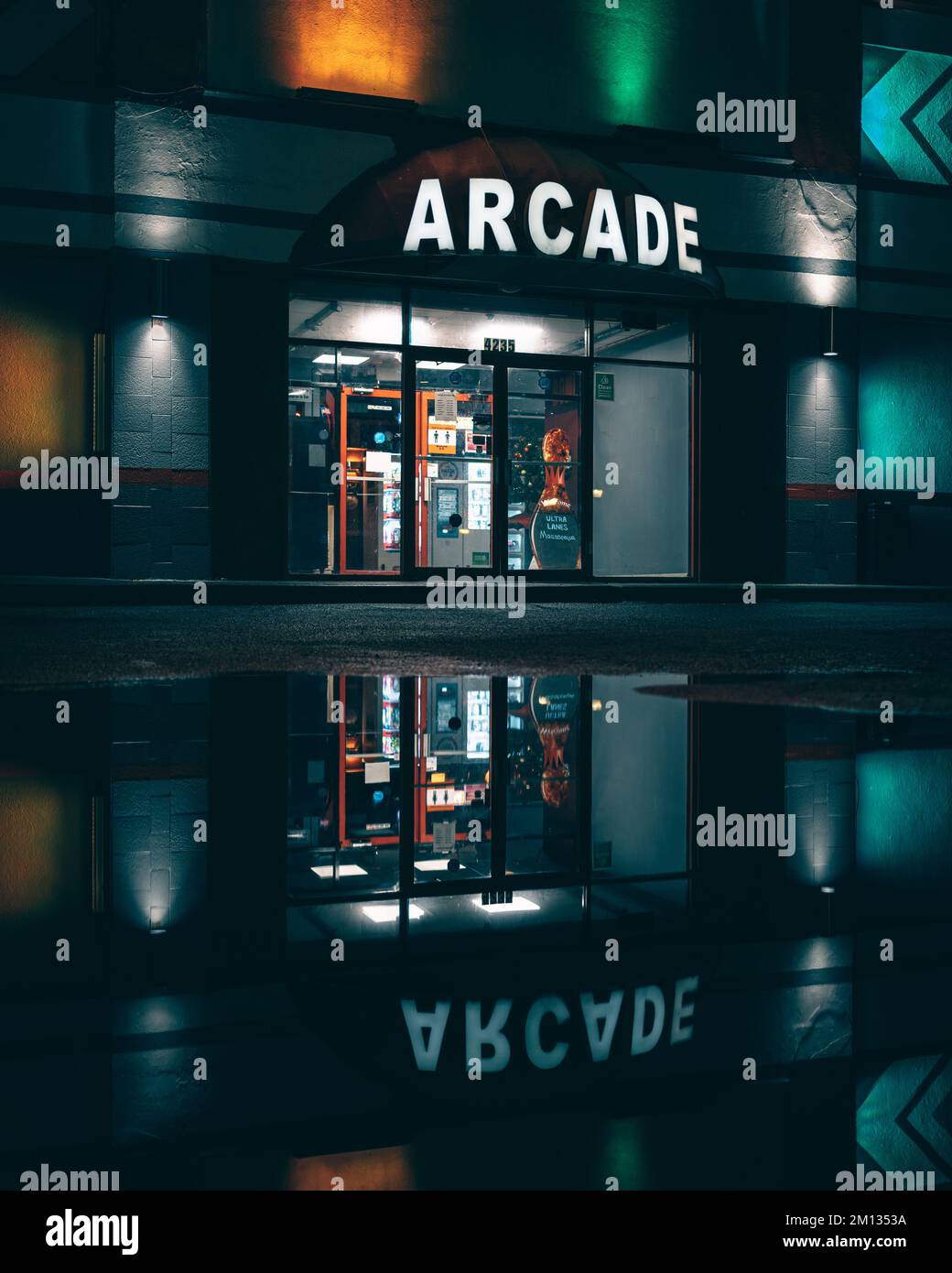 Bowling alley signs at night, Massapequa, New York Stock Photo - Alamy