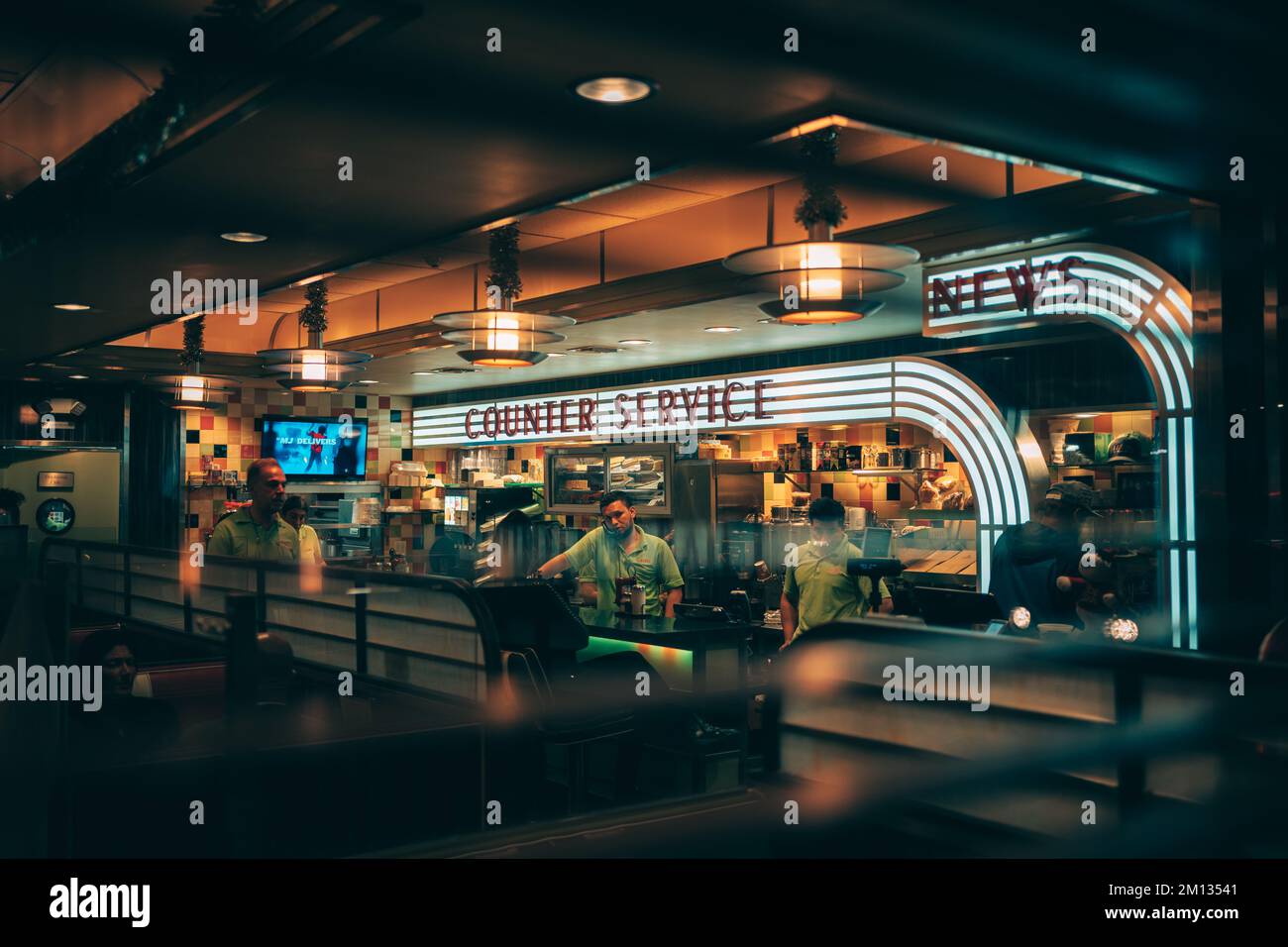 Counter Service sign inside of Laurel Diner, Long Beach, New York Stock ...