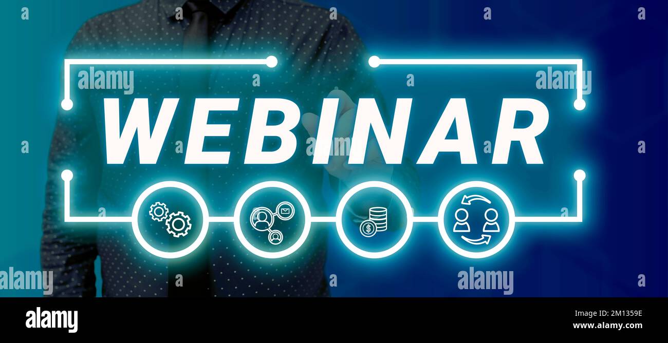 Text caption presenting Webinar. Internet Concept defined as seminar ...