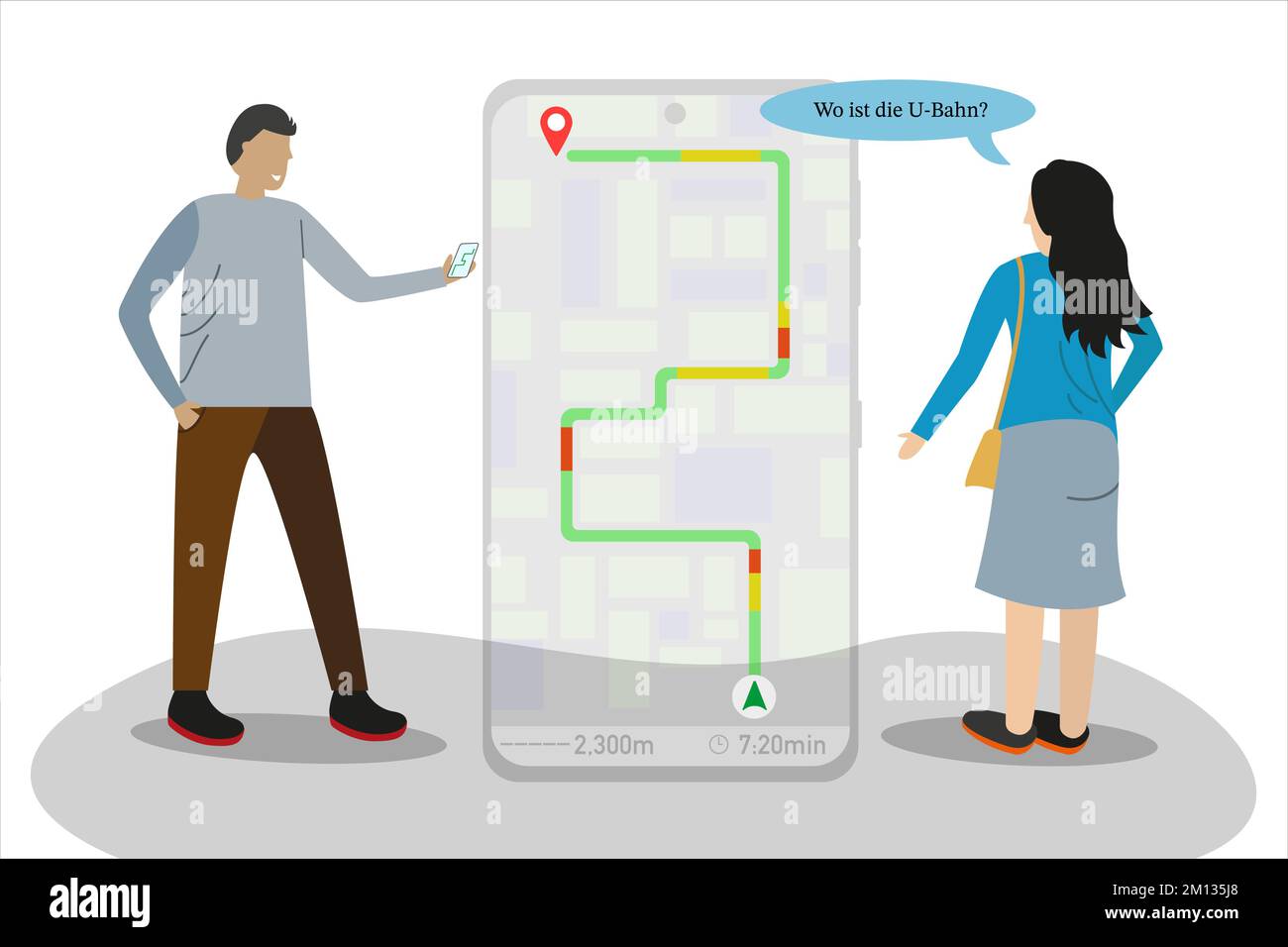 The girl asks the guy how to find the way to the metro station Stock ...