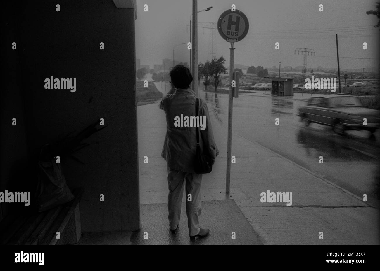 Passenger bus stop in Black and White Stock Photos & Images - Alamy