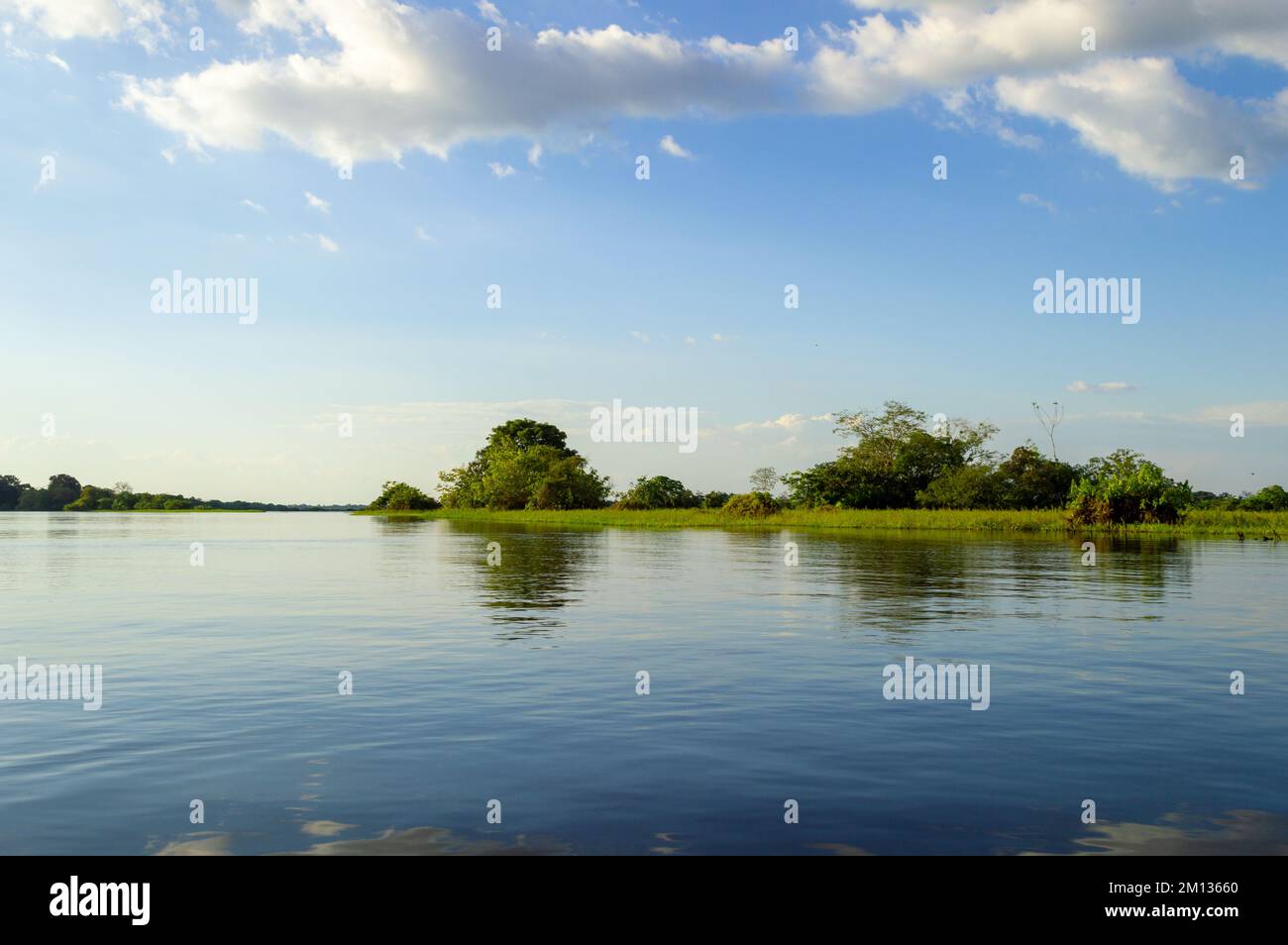 Amazing water landscape of the Amazonas river in the middle of the rain ...