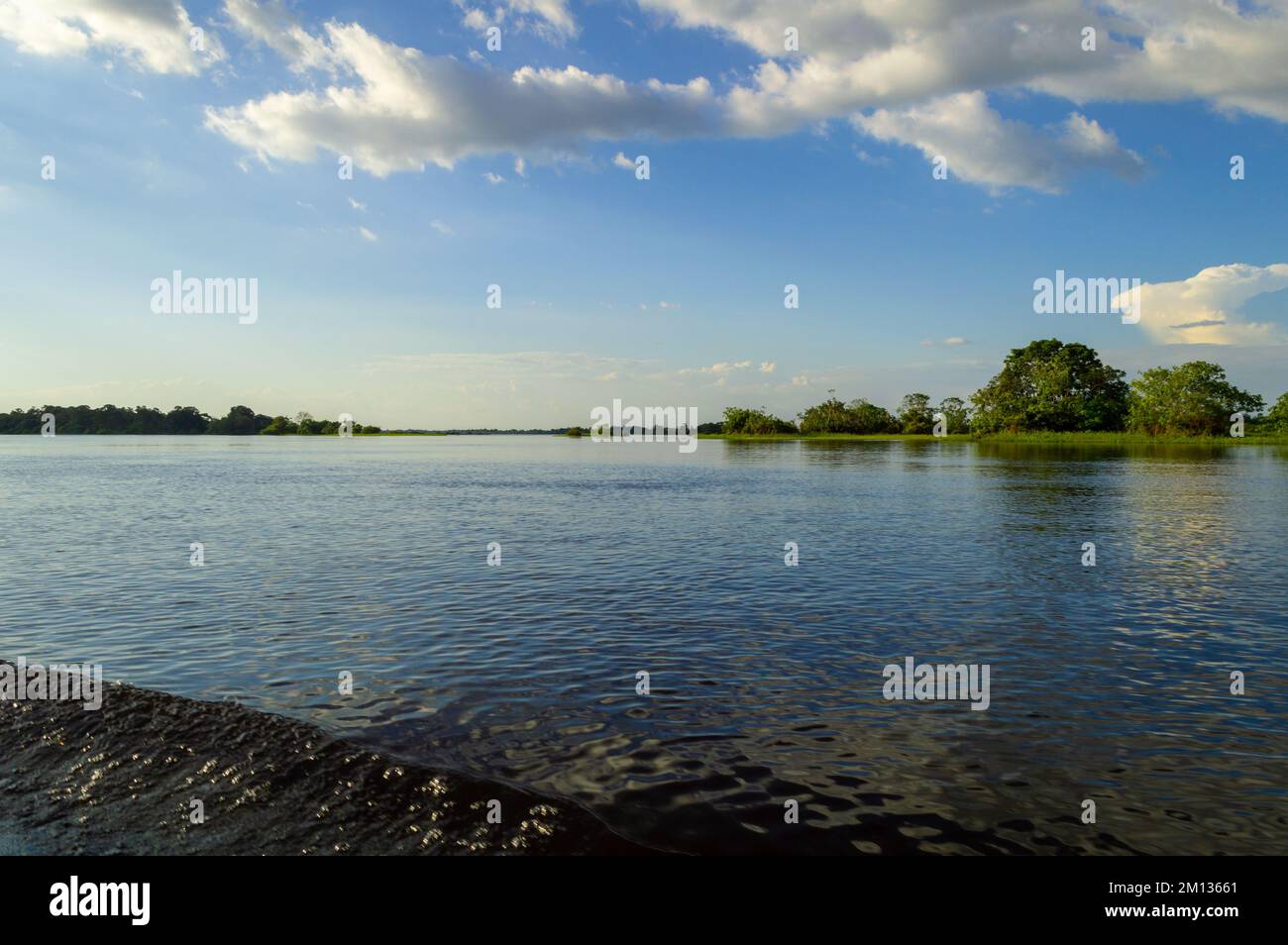 Amazing water landscape of the Amazonas river in the middle of the rain ...