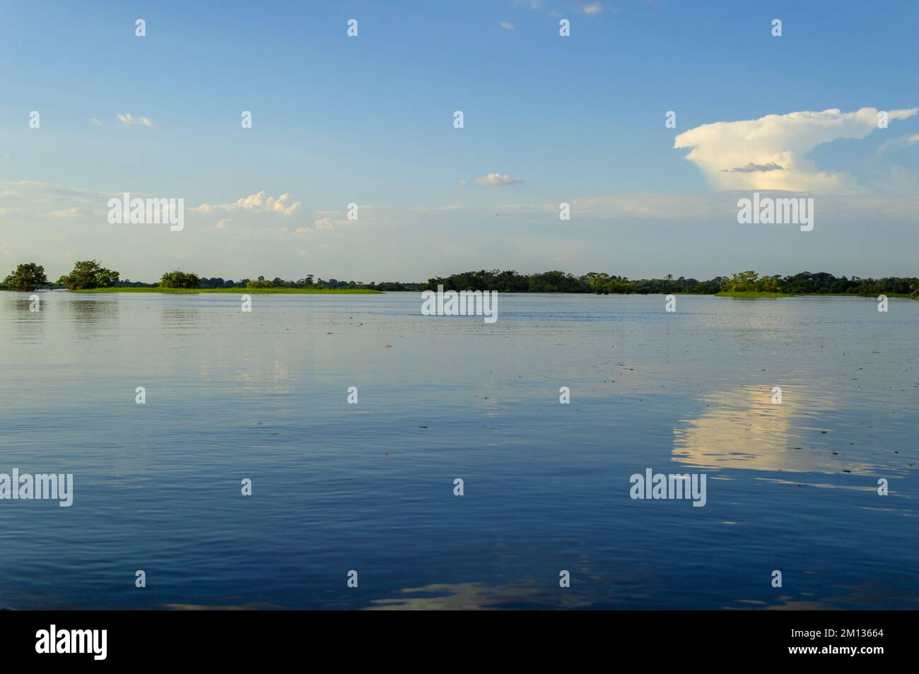 Amazing water landscape of the Amazonas river in the middle of the rain ...
