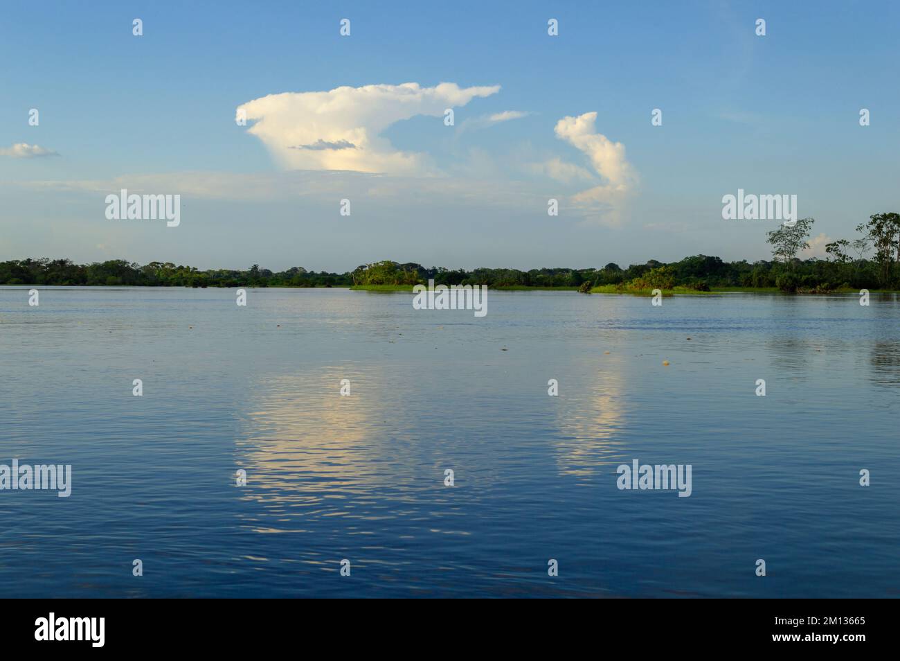 Amazing water landscape of the Amazonas river in the middle of the rain ...