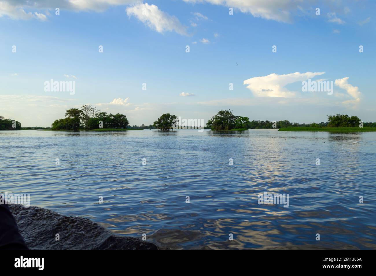 Amazing water landscape of the Amazonas river in the middle of the rain ...