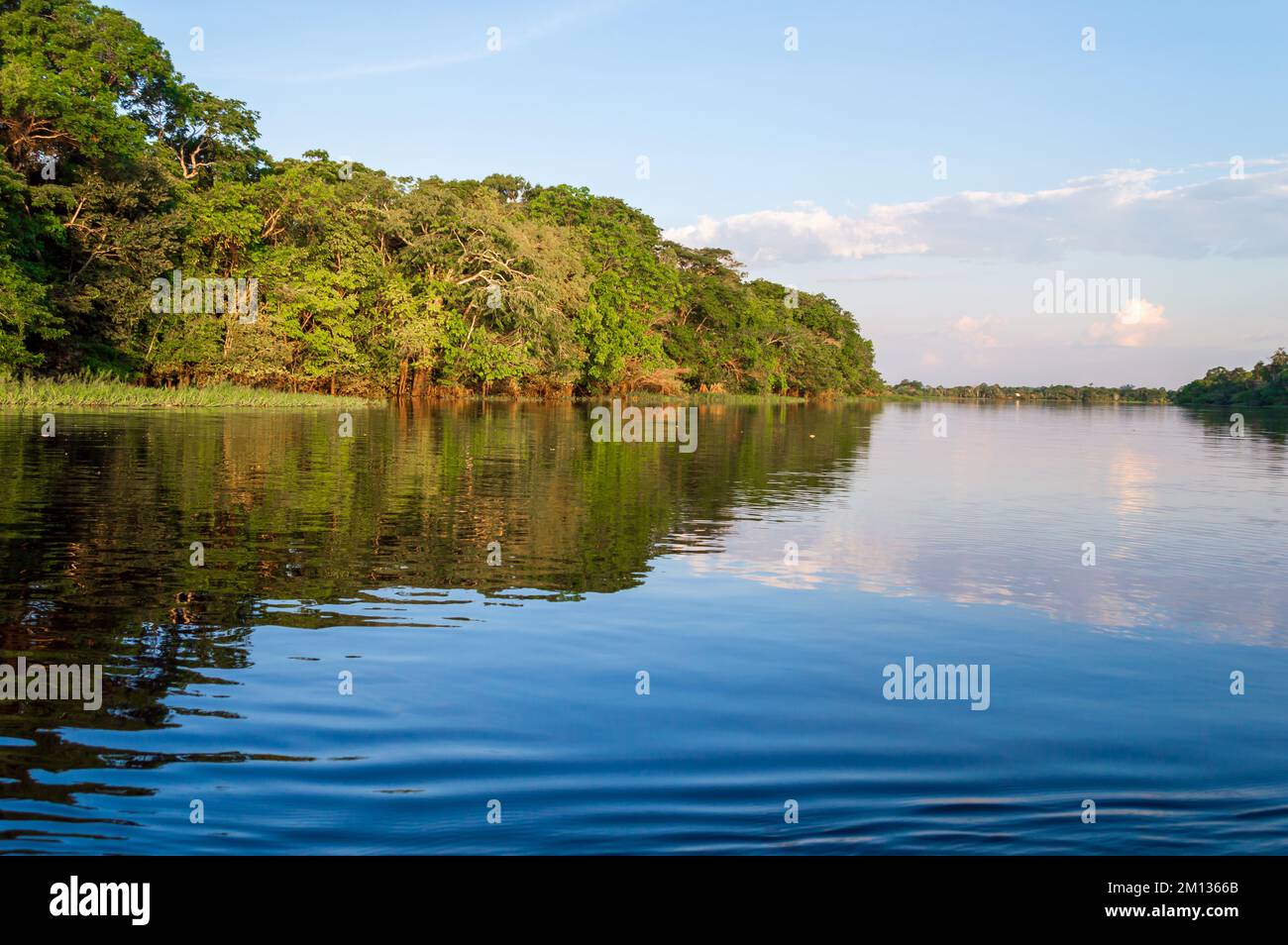 Amazing water landscape of the Amazonas river in the middle of the rain ...
