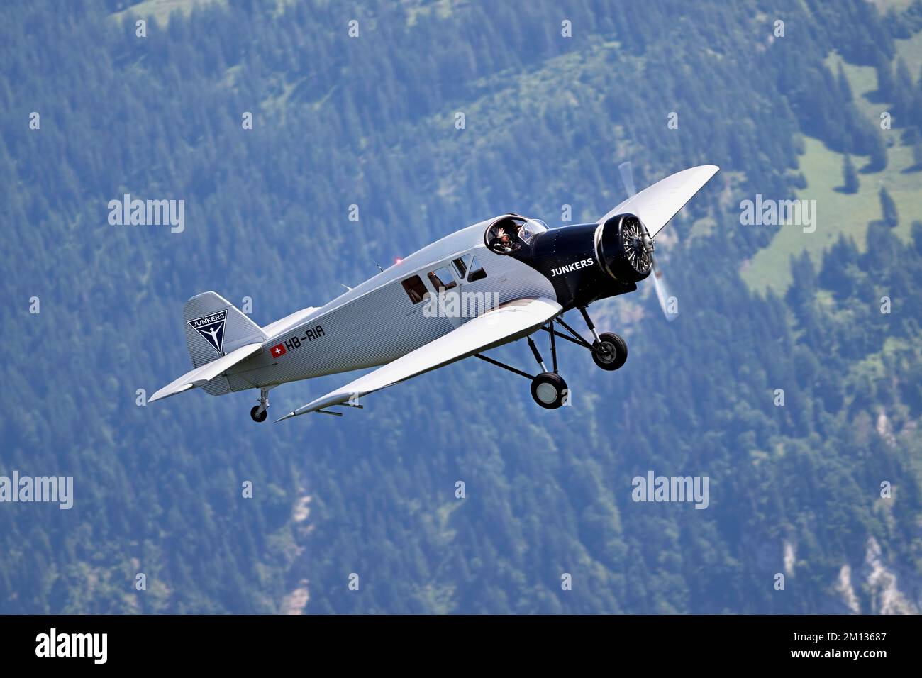 Vintage aircraft, Junkers F-13 Reliant, F-GPJS, in flight, Stanserhorn ...