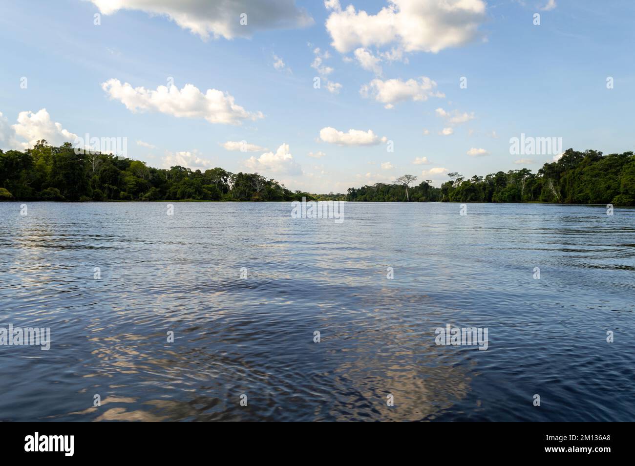 Amazing water landscape of the Amazonas river in the middle of the rain ...