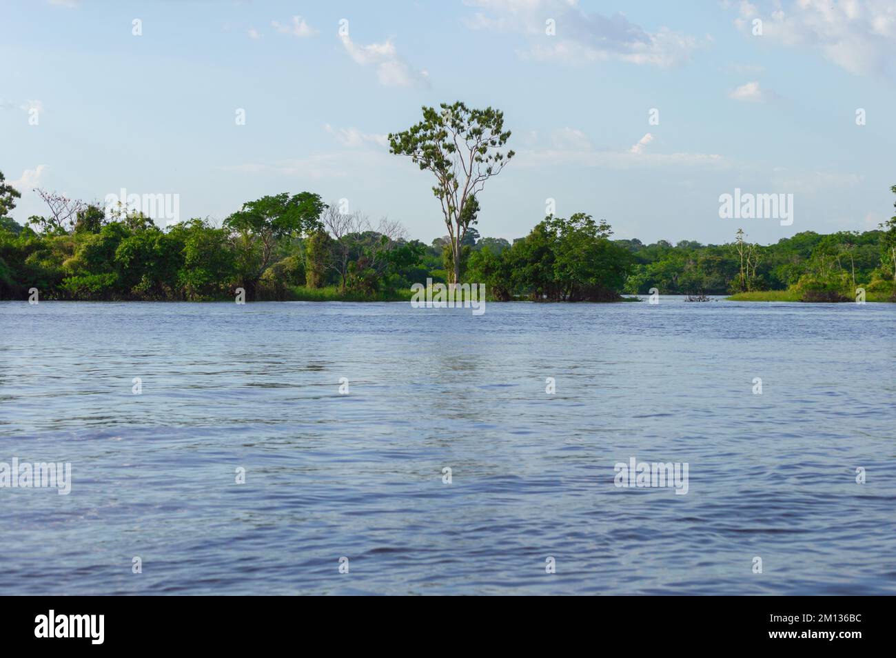 Amazing water landscape of the Amazonas river in the middle of the rain ...
