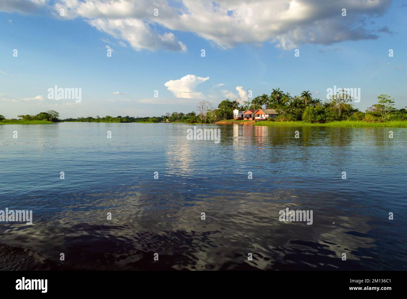 Amazing water landscape of the Amazonas river in the middle of the rain ...