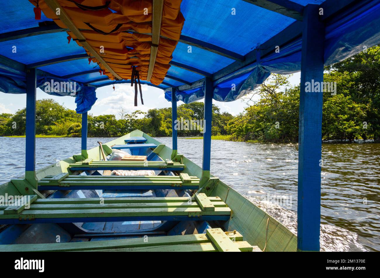 Boat trip along the Amazon river inside the rain forest in Manaus ...