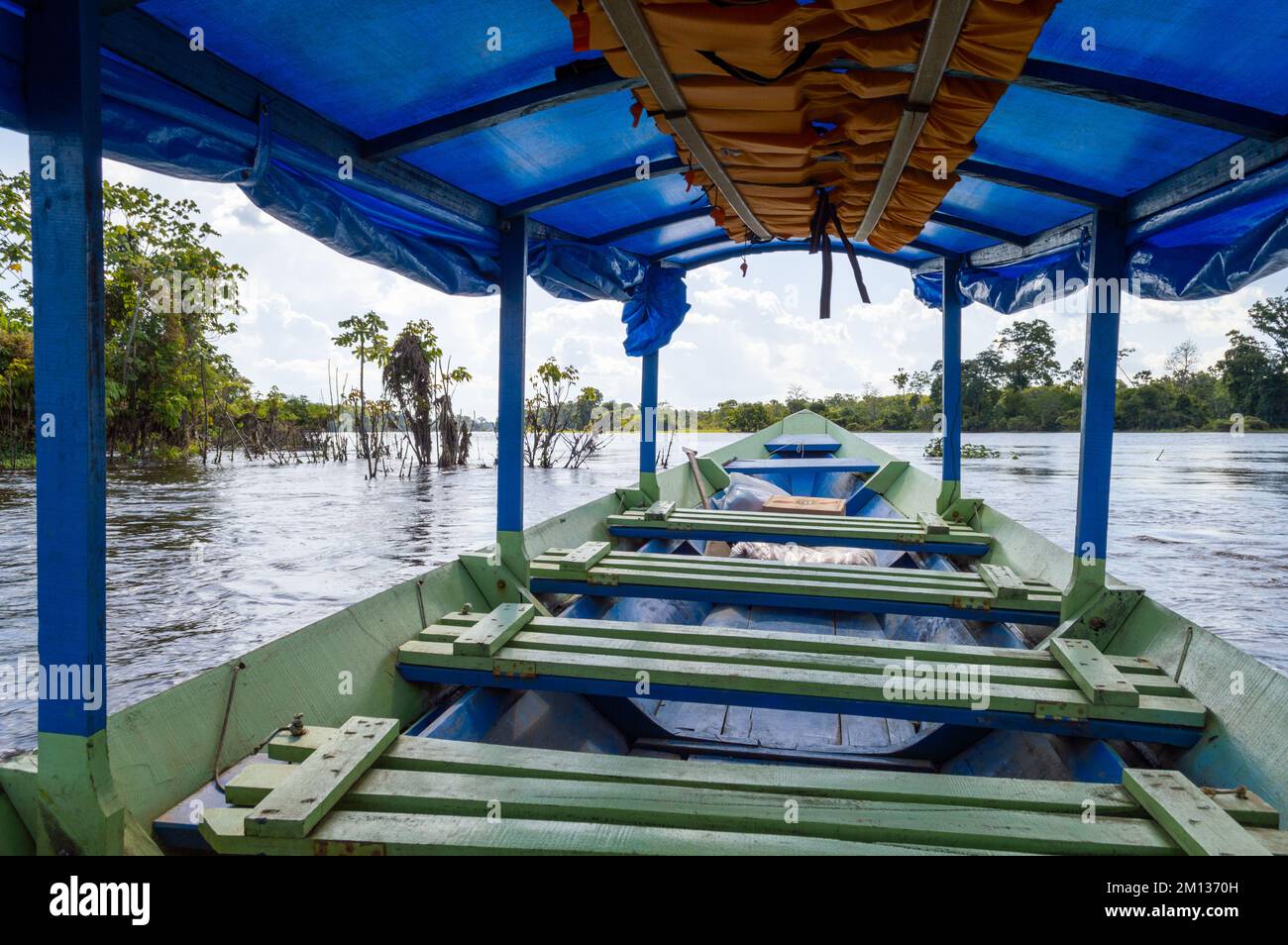 Boat trip along the Amazon river inside the rain forest in Manaus ...