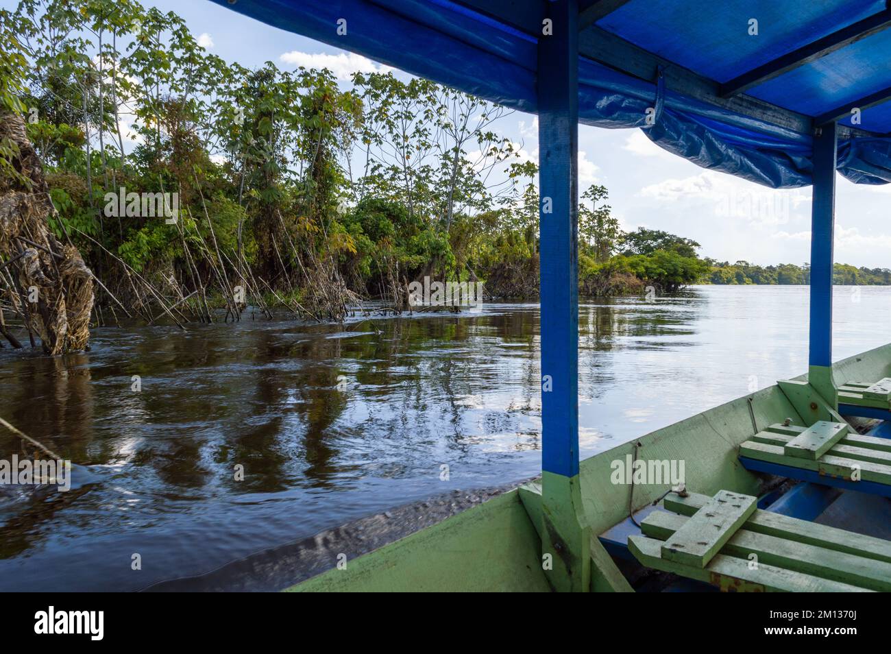 Boat trip along the Amazon river inside the rain forest in Manaus ...