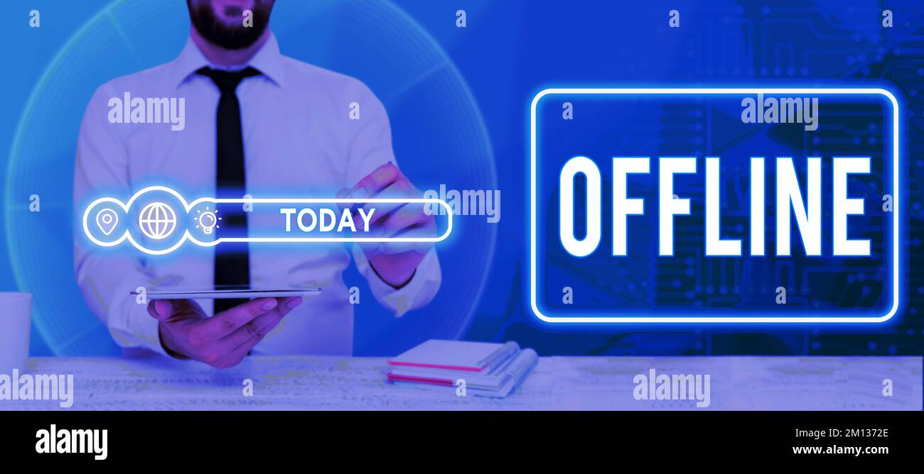 Text caption presenting Offline. Word for Not having directly connected ...
