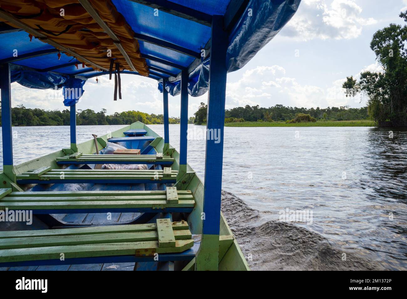 Boat trip along the Amazon river inside the rain forest in Manaus ...