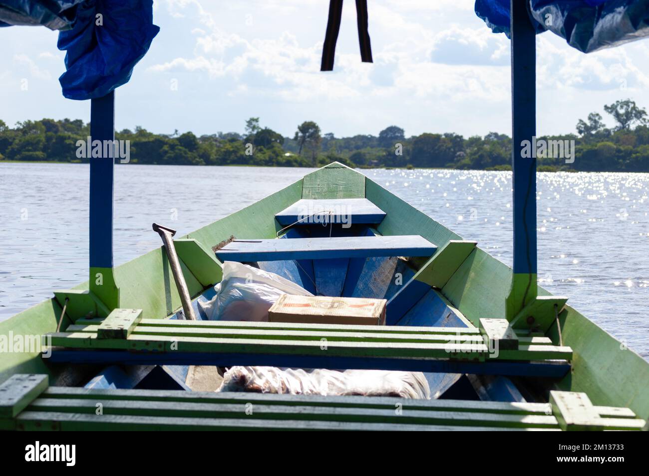 Boat trip along the Amazon river inside the rain forest in Manaus ...