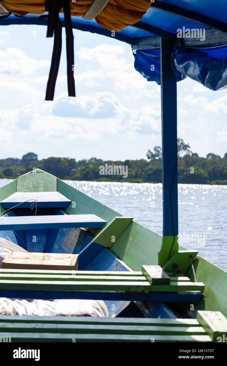 Boat trip along the Amazon river inside the rain forest in Manaus ...