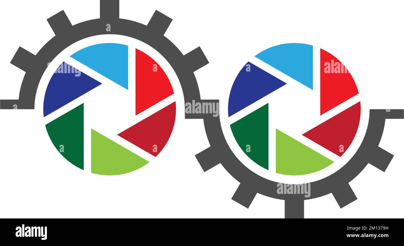 A view of colorful camera shutter logos isolated on a white background ...