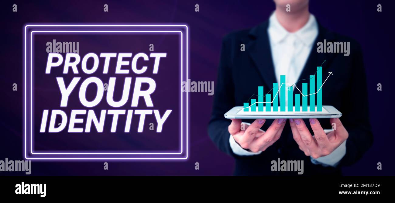Text caption presenting Protect Your Identity. Business showcase ... Text caption presenting Protect Your Identity. Business showcase ...