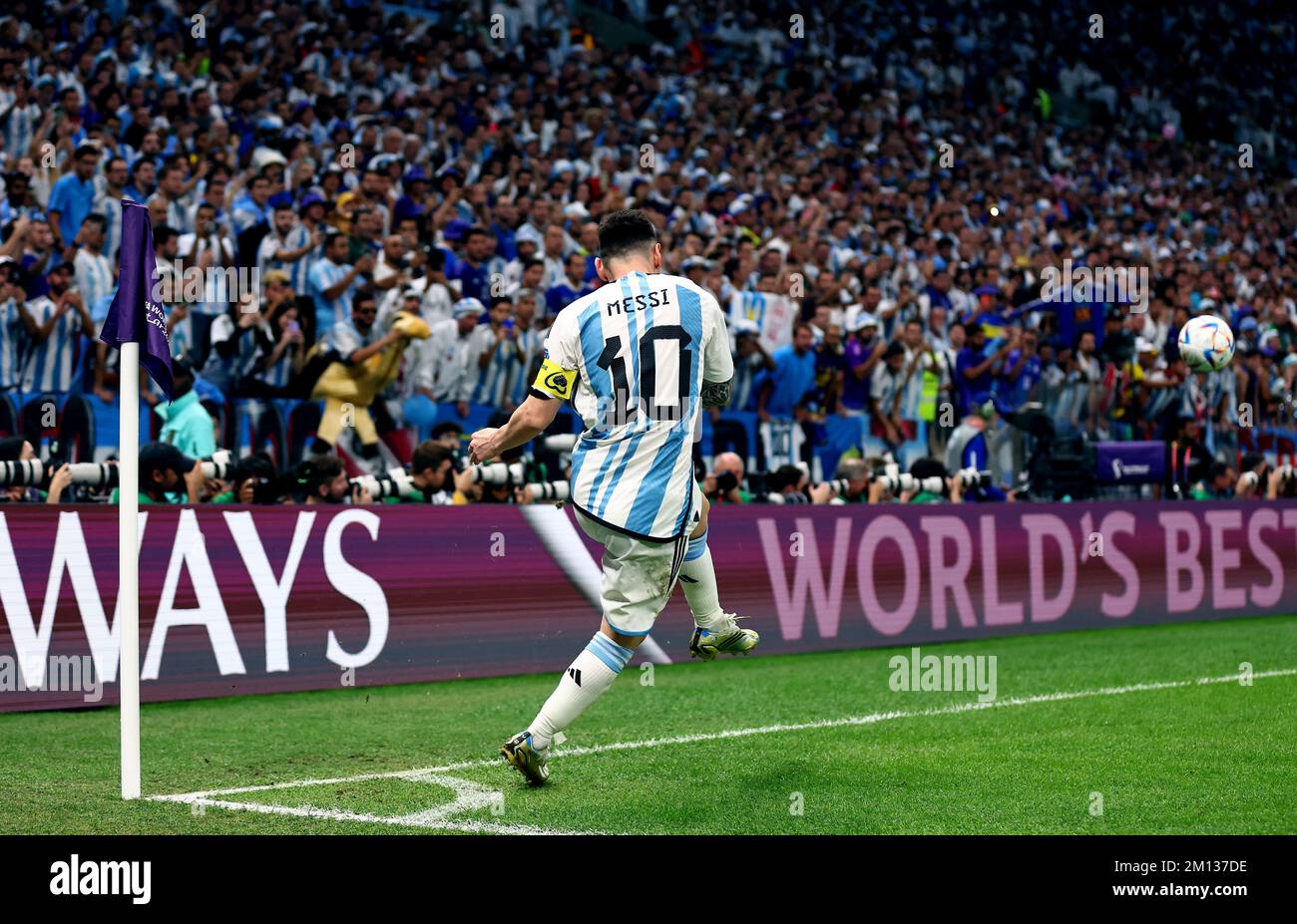 Doha, Qatar, 9th December 2022. Lionel Messi of Argentina takes a ...