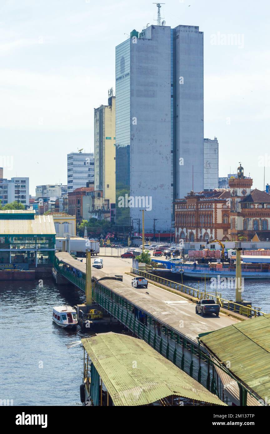 View of the main port of Manaus with many boats and ferry Stock Photo ...