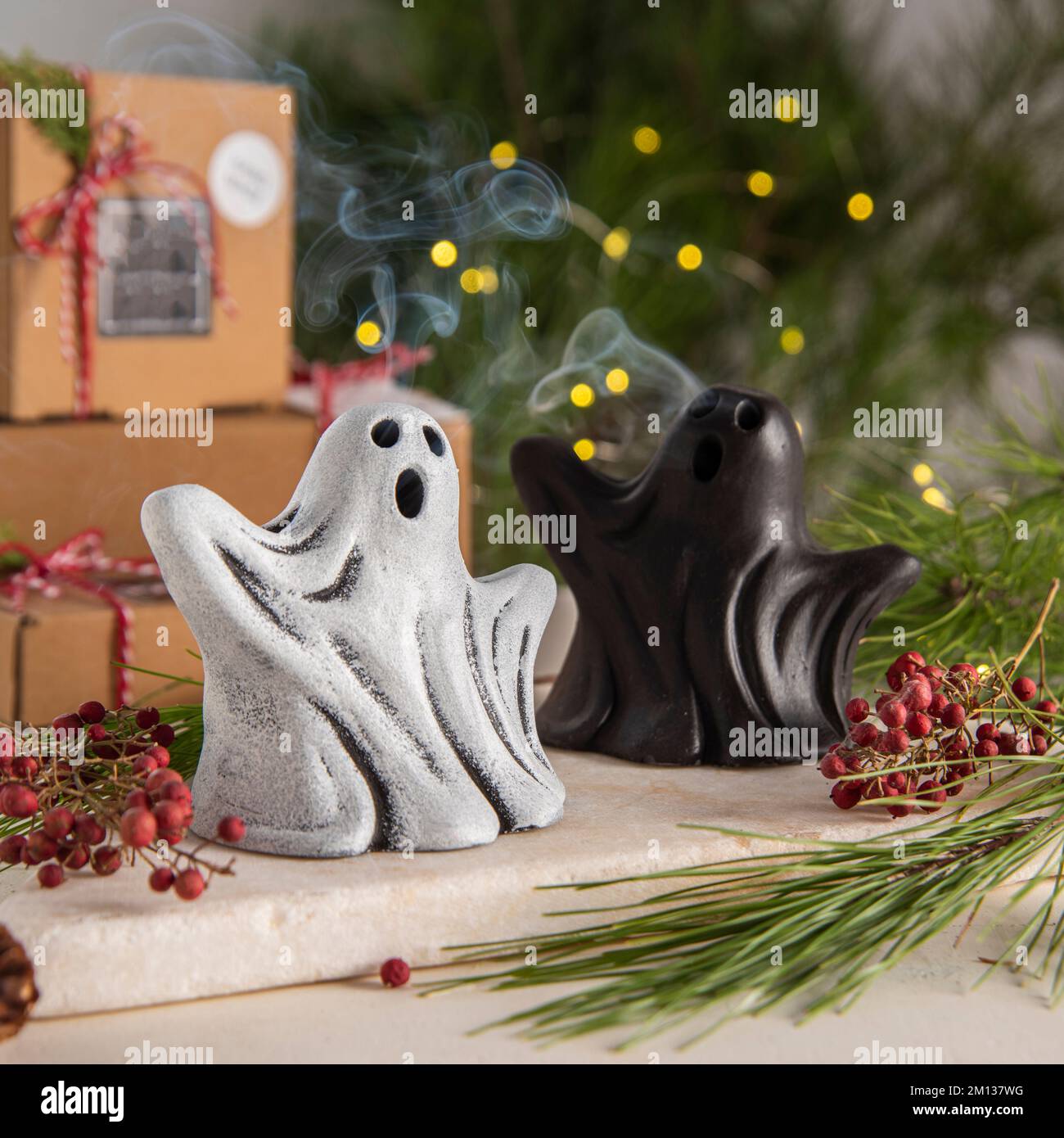 ghost incense holders with gift boxes and christmas decoration Stock ...