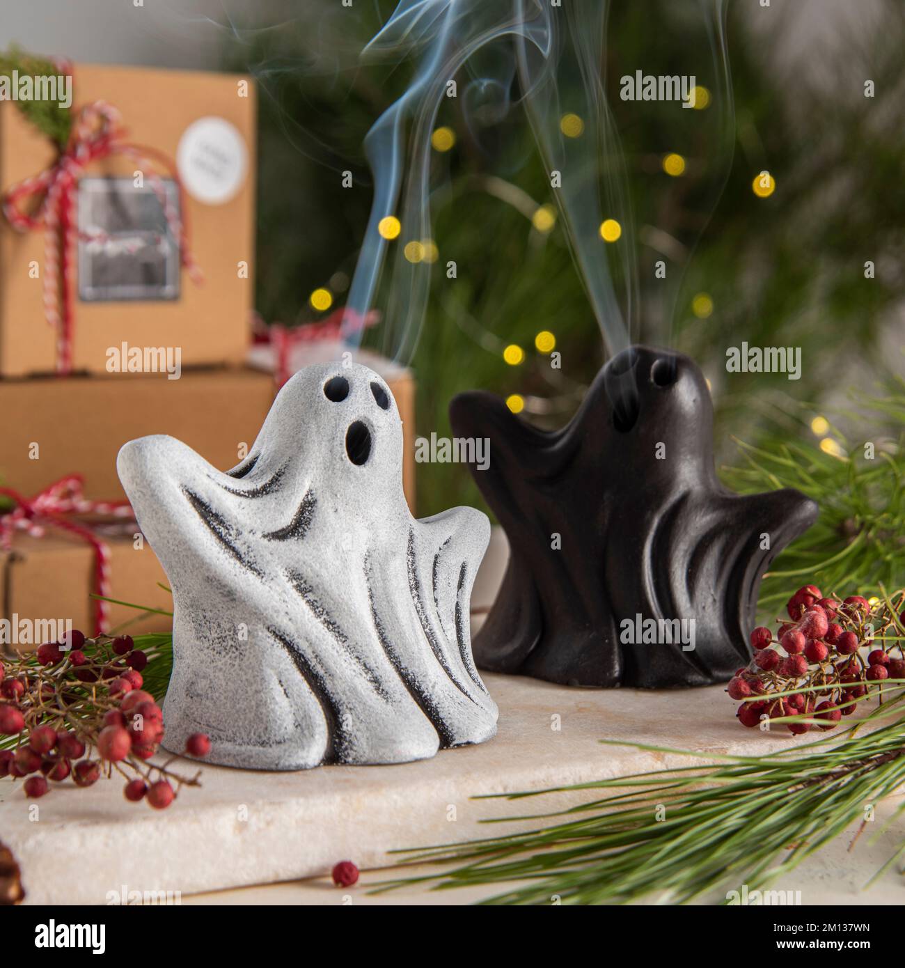 ghost incense holders with gift boxes and christmas decoration Stock ...