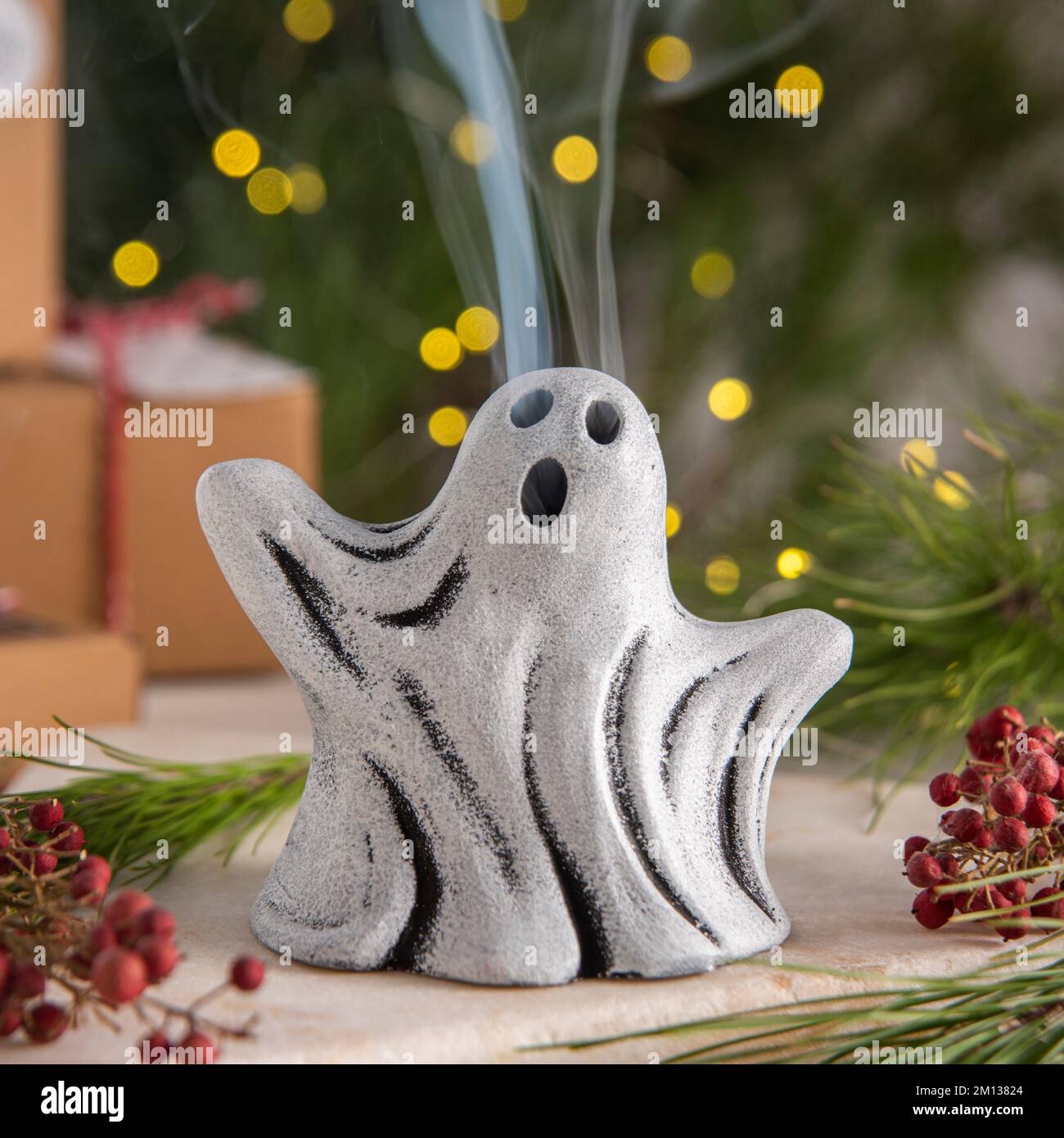 ghost incense holders with gift boxes and christmas decoration Stock ...