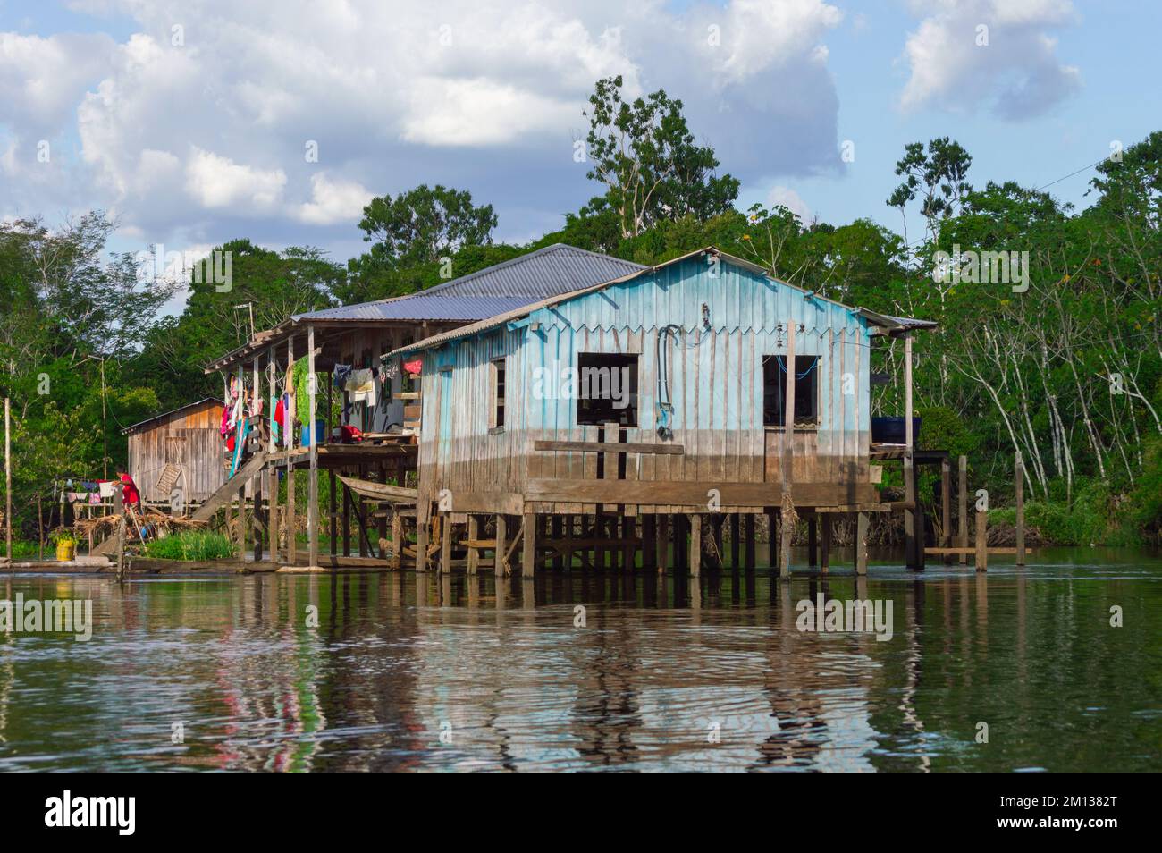 Small local houses along the Rio amazonas river in Brazil Stock Photo ...
