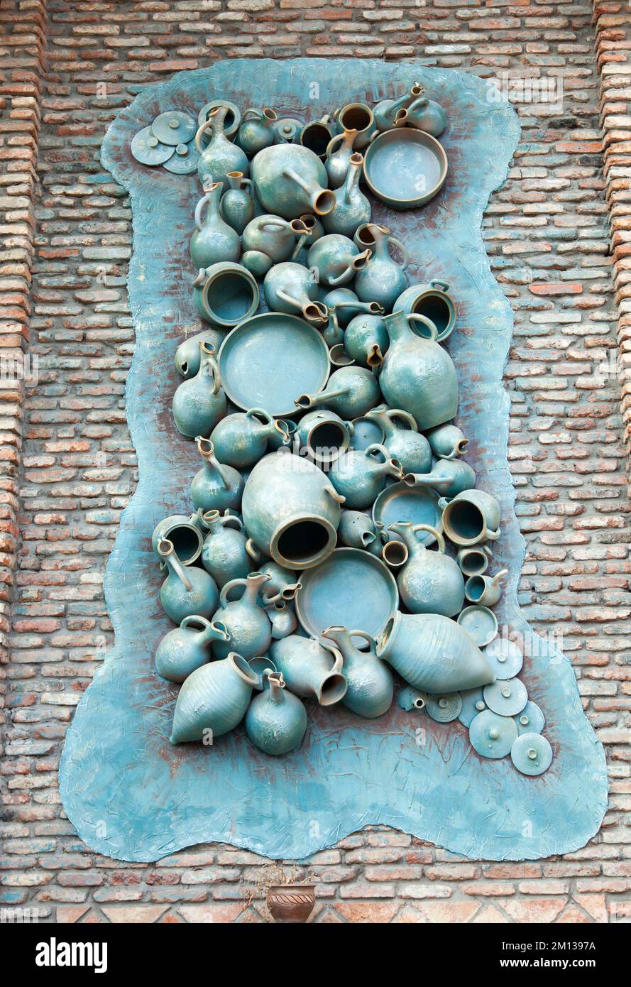 The artistic exterior with pottery of historic winery building in ...