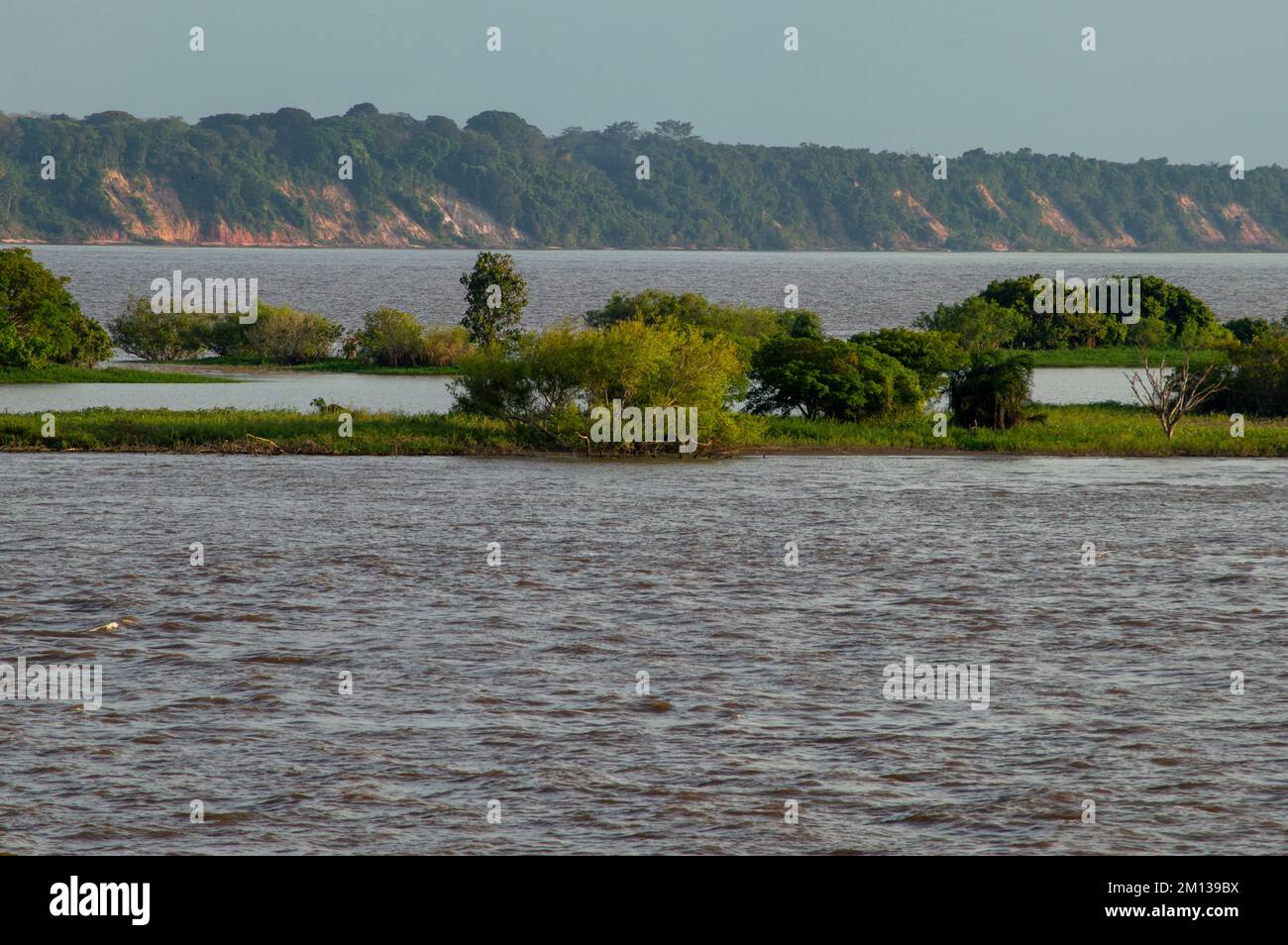 Tropical water landscape of the Rio Amazonas in Brazil seen from a ...