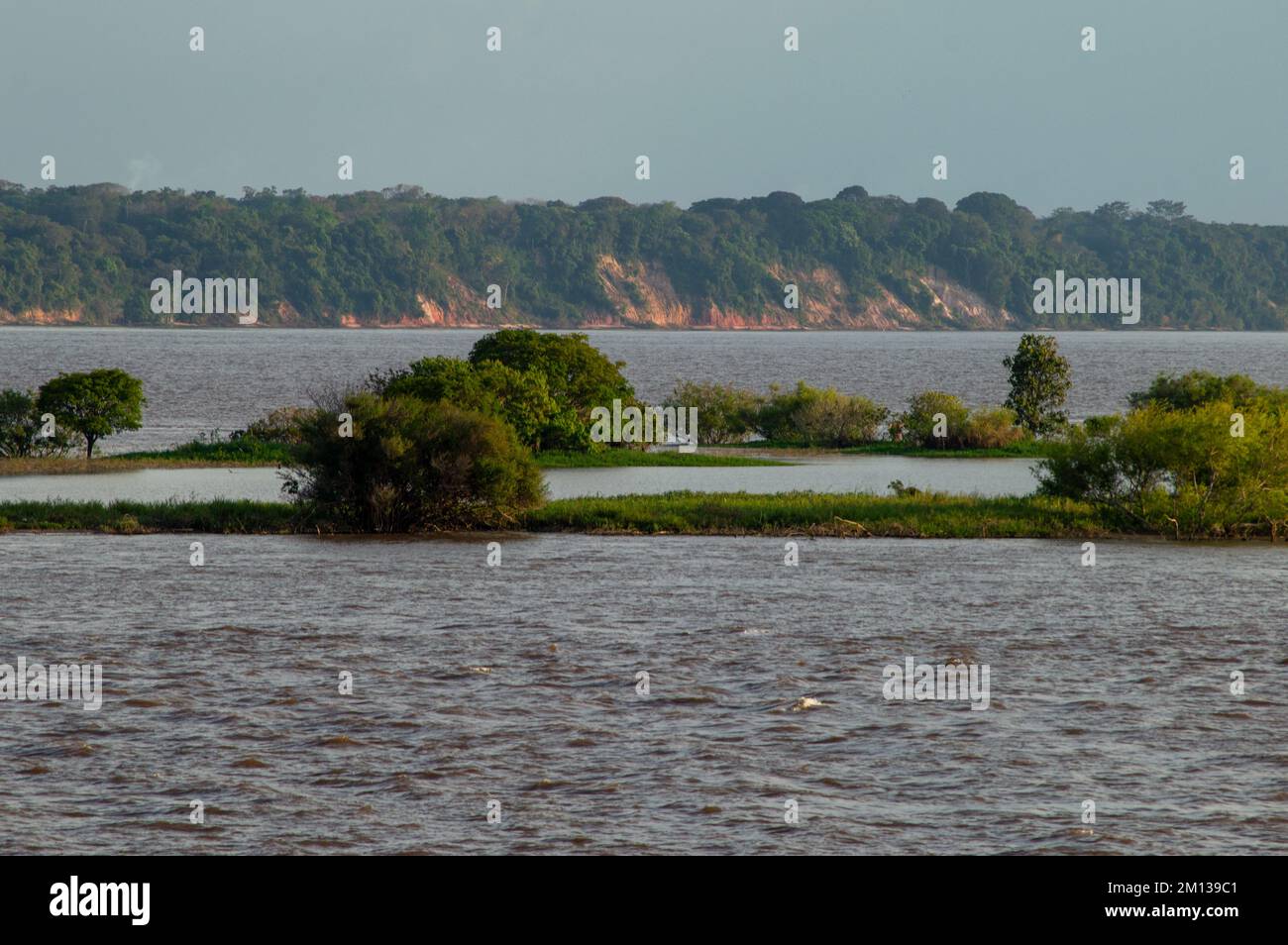 Tropical water landscape of the Rio Amazonas in Brazil seen from a ...