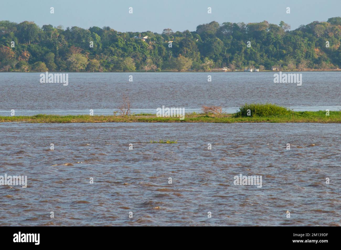 Tropical water landscape of the Rio Amazonas in Brazil seen from a ...