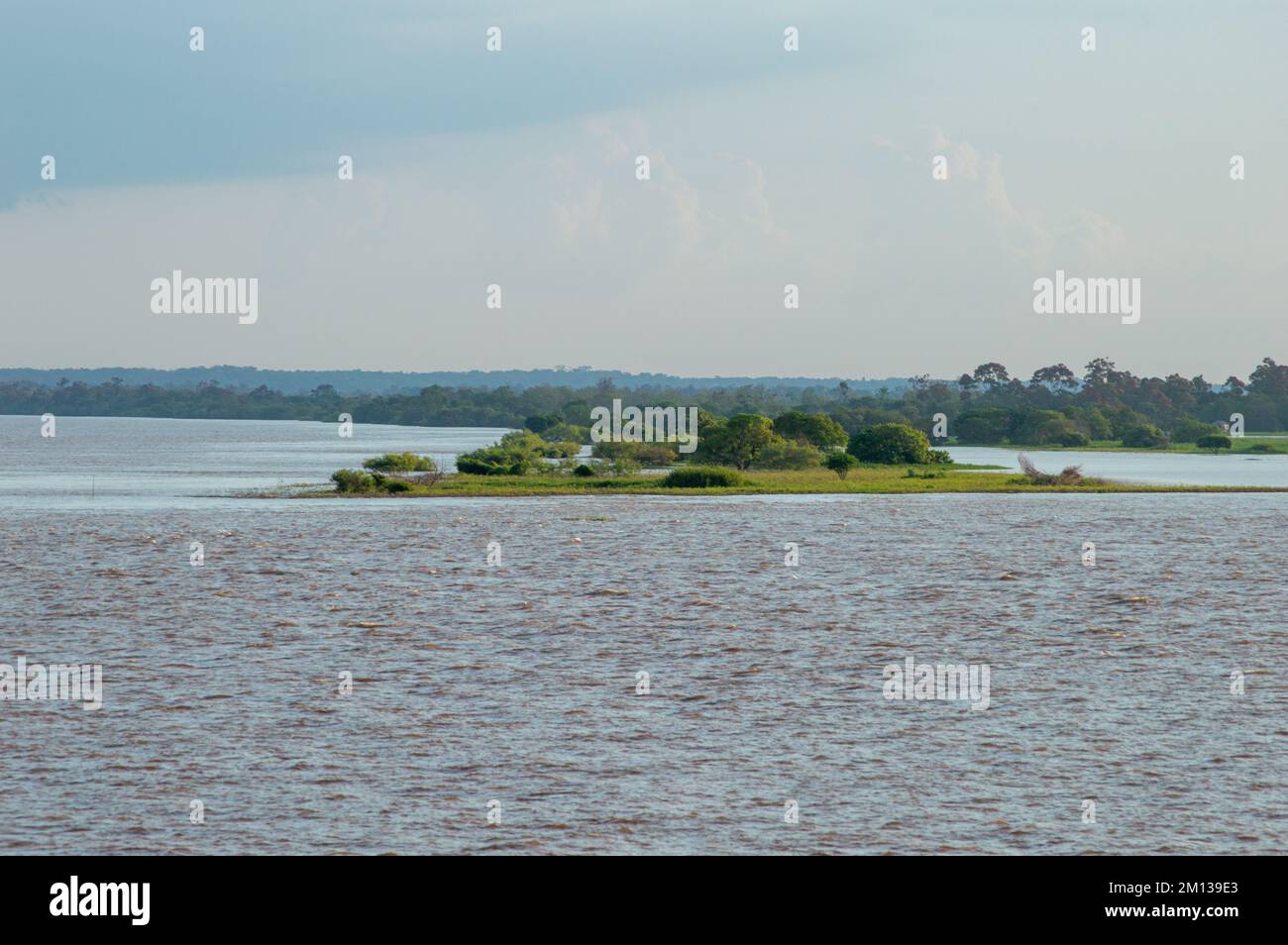 Tropical water landscape of the Rio Amazonas in Brazil seen from a ...