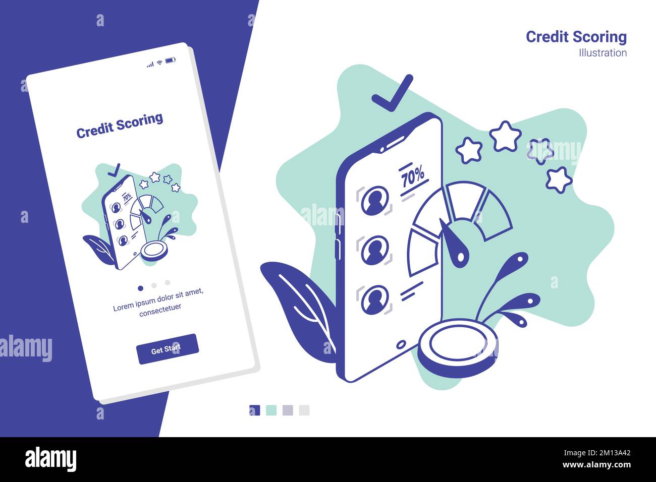 A vector illustration for credit scoring with a mobile image version ...