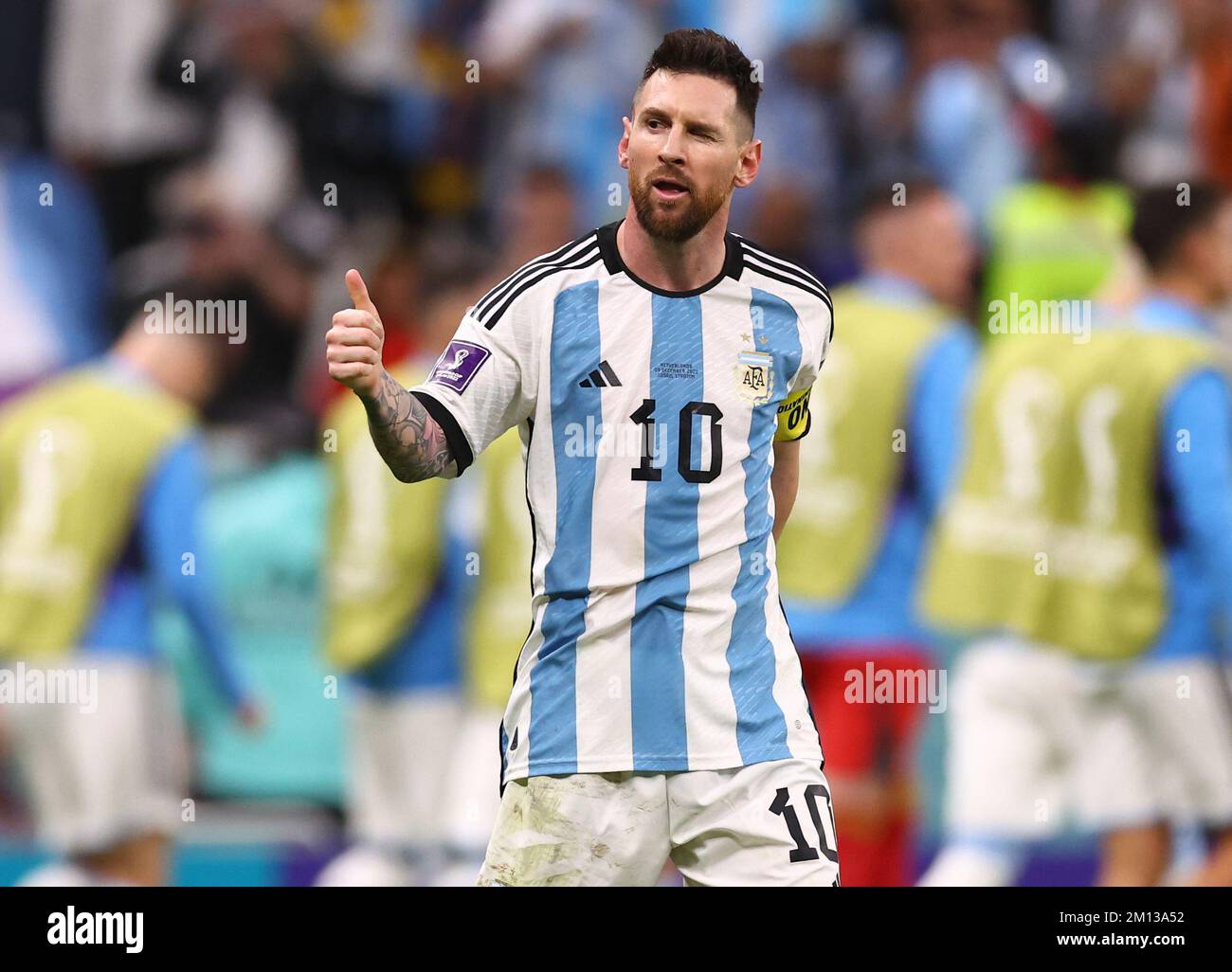 Doha, Qatar, 9th December 2022. Lionel Messi of Argentina celebrates ...